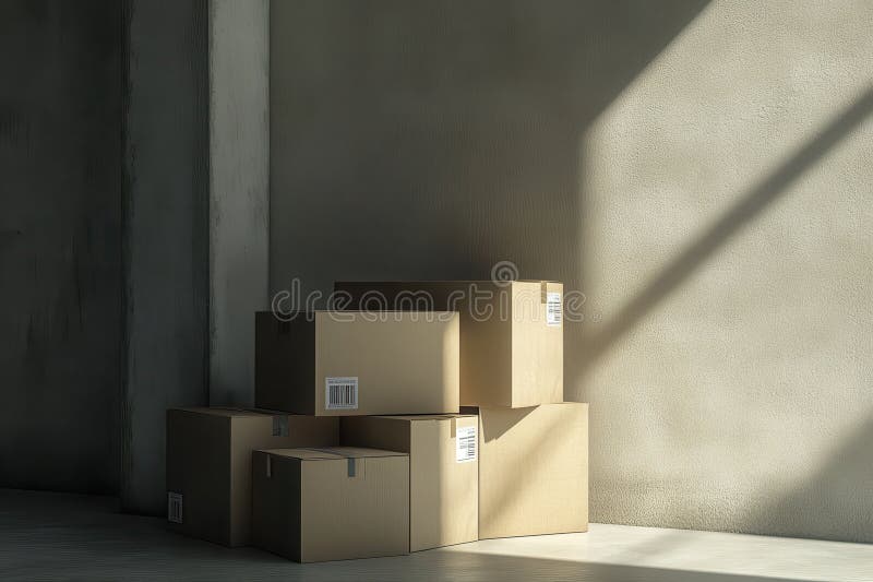 Stacked Cardboard Boxes Against a Wall with a Shadow Stock Illustration ...