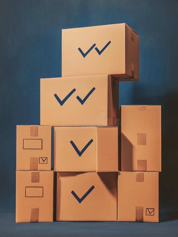 Stacked Cardboard Boxes with Checkmarks Organized Boxes Efficiency ...