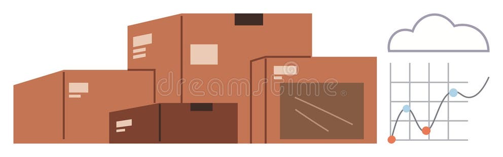 Stacked Shipping Boxes with Cloud and Graph Illustrating Logistics and ...