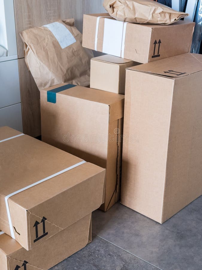 Stacked Cardboard Boxes for Delivery and Packaging Storage Indoors ...