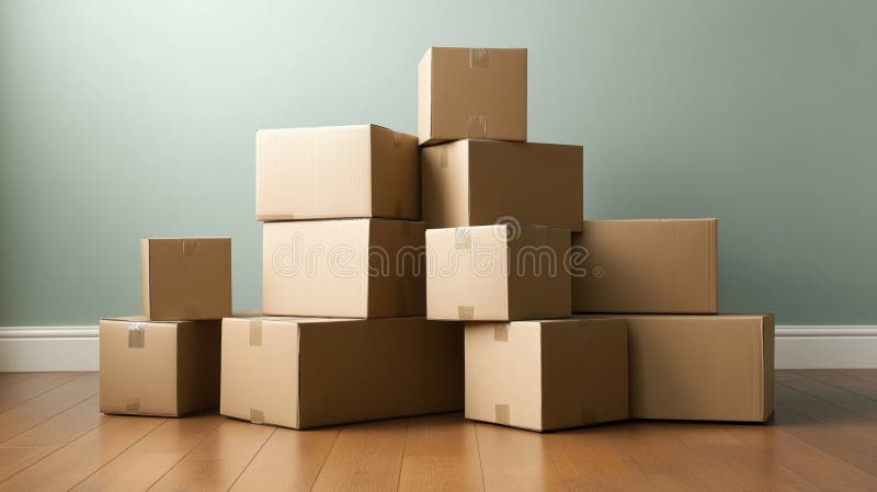 Stacked Cardboard Boxes in Empty Room Stock Photo - Image of storage ...