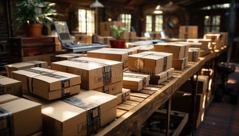 Stacked Cardboard Boxes Inside a Warehouse, Ready for Shipping and ...