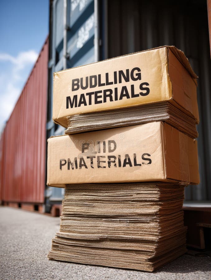 Stacked Cardboard Boxes Labeled Building Materials in Storage Container ...