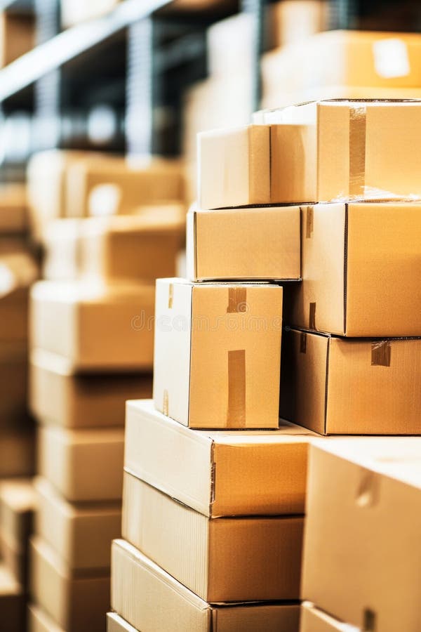 Stacked Cardboard Boxes in a Logistics or Industrial Warehouse Stock ...