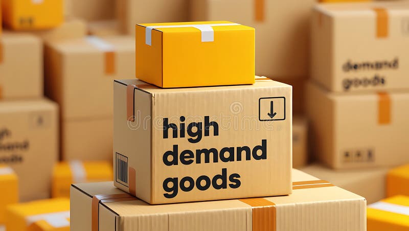 Stacked Cardboard Boxes Marked High-Demand Goods" Illustrate E-commerce ...