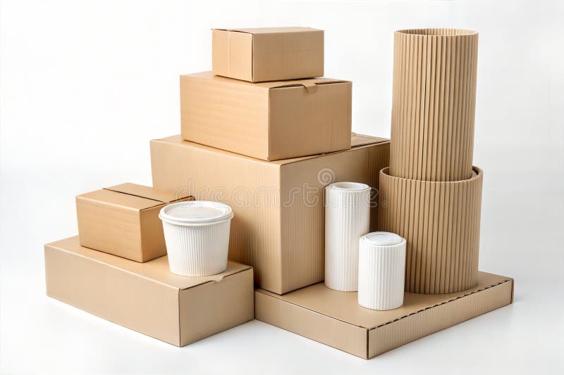 Stacked Cardboard Boxes and Packaging Elements for Transport Stock ...