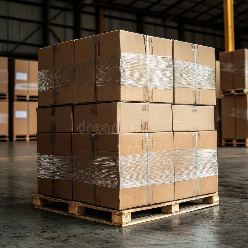 Stacked Cardboard Boxes on Pallet in Warehouse Storage Area Stock ...