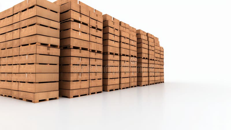 Stacked Cardboard Boxes on Pallets Against White Background Stock ...
