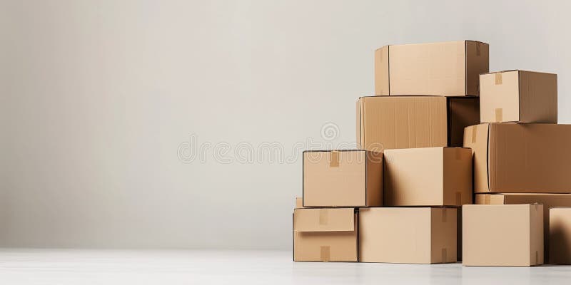 Stacked Cardboard Boxes on a Plain Background Represent Moving or ...
