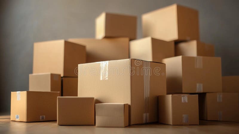 Stacked Cardboard Boxes Ready for Shipping in a Storage Room Stock ...