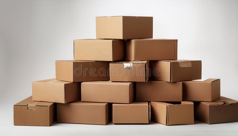 Stacked Cardboard Boxes for Recycling on Clean White Background Stock ...