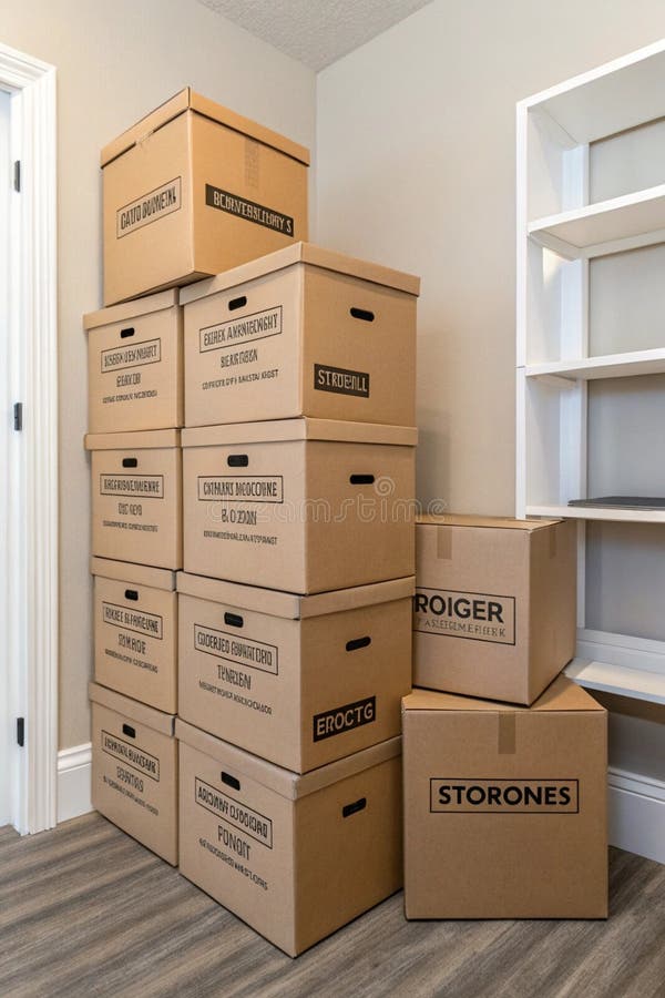 Stacked Cardboard Boxes in a Room Corner Stock Illustration ...