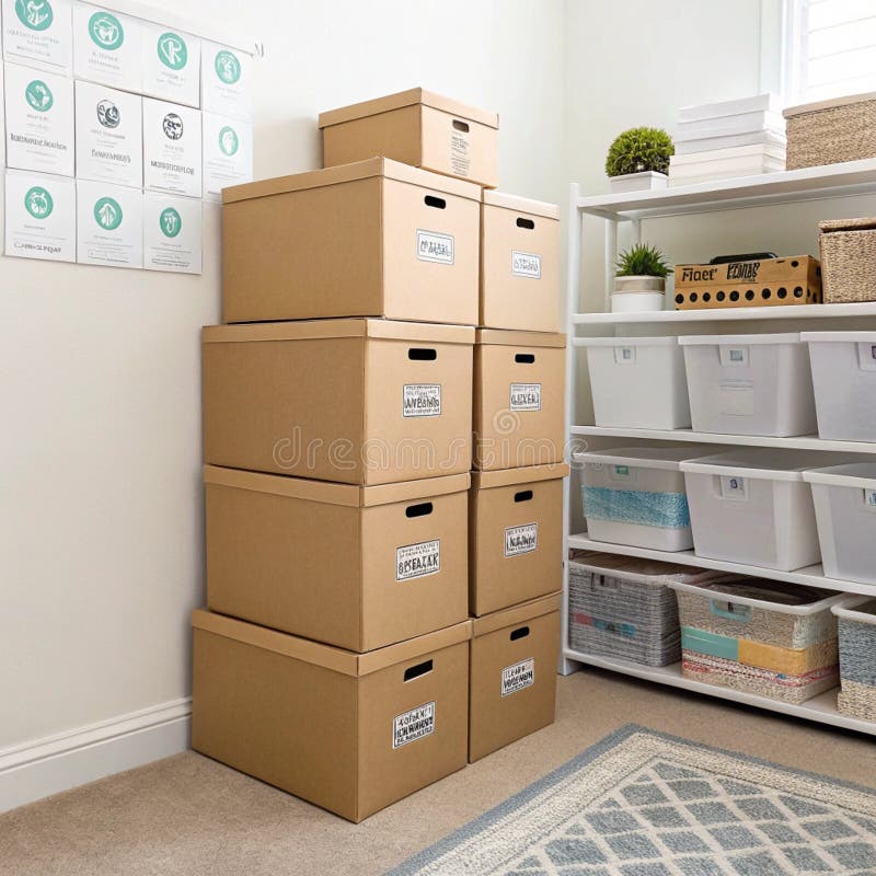 Stacked Cardboard Boxes in a Room Corner Stock Illustration ...
