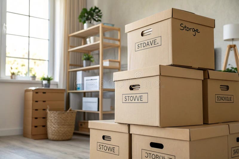 Stacked Cardboard Boxes in a Room Corner Stock Illustration ...