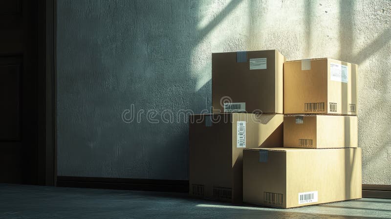 Stacked Cardboard Boxes in a Room with Sunlight Stock Illustration ...