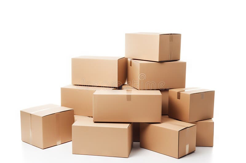 Stacked Cardboard Boxes on Solid White Background for Shipping and ...