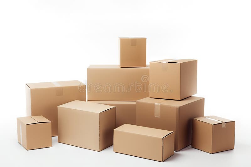 Stacked Cardboard Boxes on Solid White Background for Shipping and ...