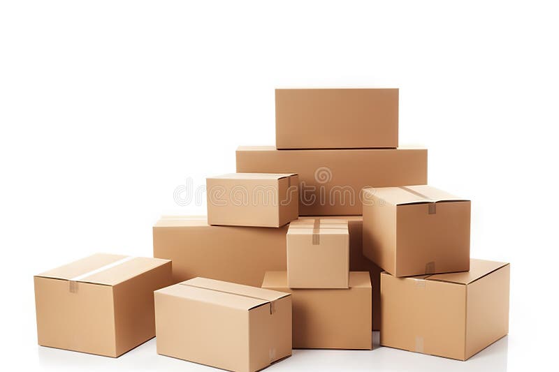 Stacked Cardboard Boxes on Solid White Background for Shipping and ...