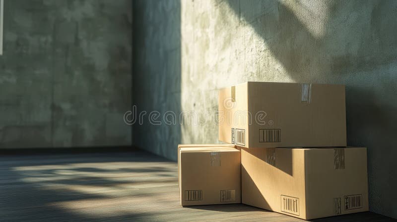 Stacked Cardboard Boxes in a Sunlit Room Stock Illustration ...