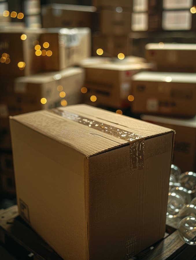 Stacked Cardboard Boxes in a Warehouse with Ambient Lighting Stock ...