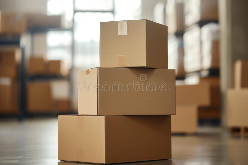 Stacked Cardboard Boxes in Warehouse Stock Image - Image of chain ...
