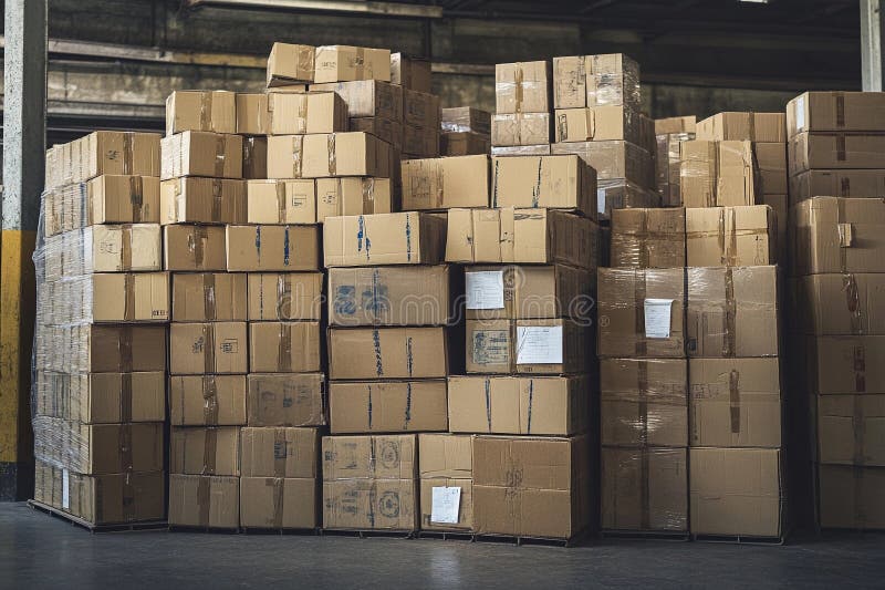 Stacked Cardboard Boxes in a Warehouse Showcasing Organized Storage ...