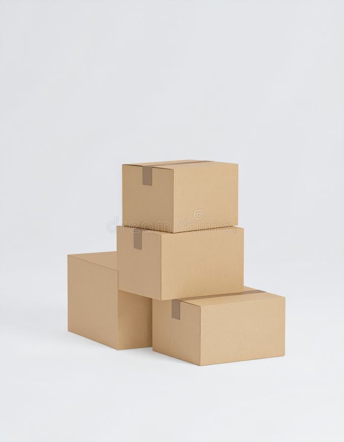 Stacked Cardboard Boxes on White Background Stock Illustration - Illustration of shipping ...