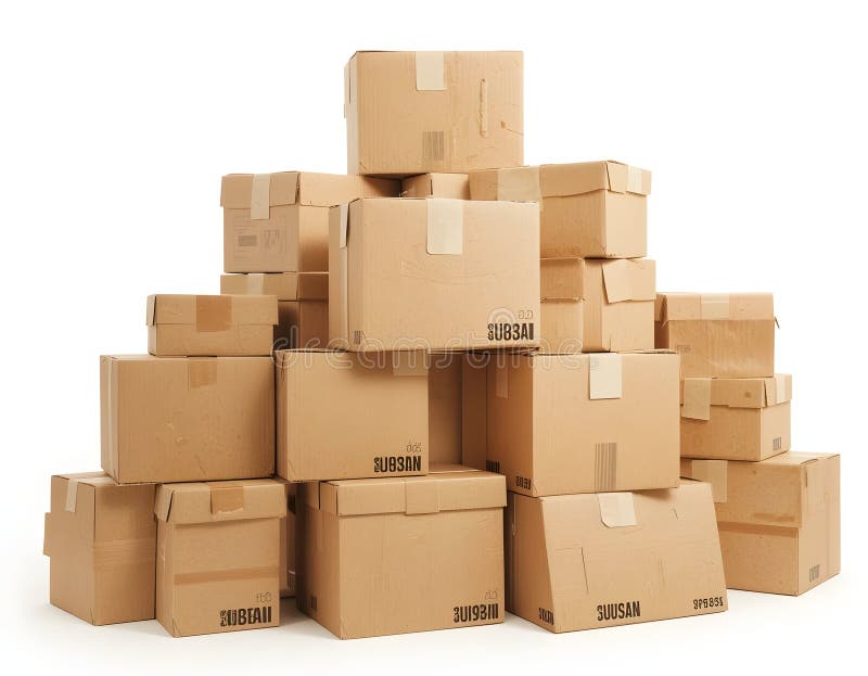 Stacked Cardboard Boxes on White Background for Moving or Shipping Stock Photo - Image of plain ...