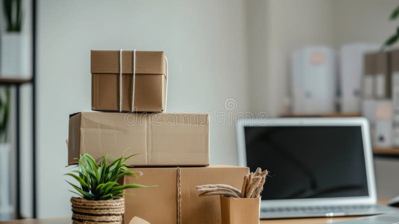 Stacked Cardboard Boxes on a Workspace Desk Stock Illustration ...