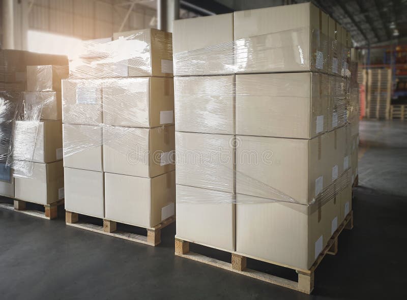 Interior of Storage Warehouse with Stack Wooden Crates. Shipping ...