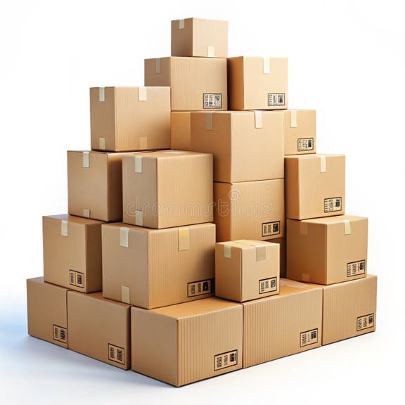 Stack of Package Boxes Isolated on White Background Stock Illustration ...
