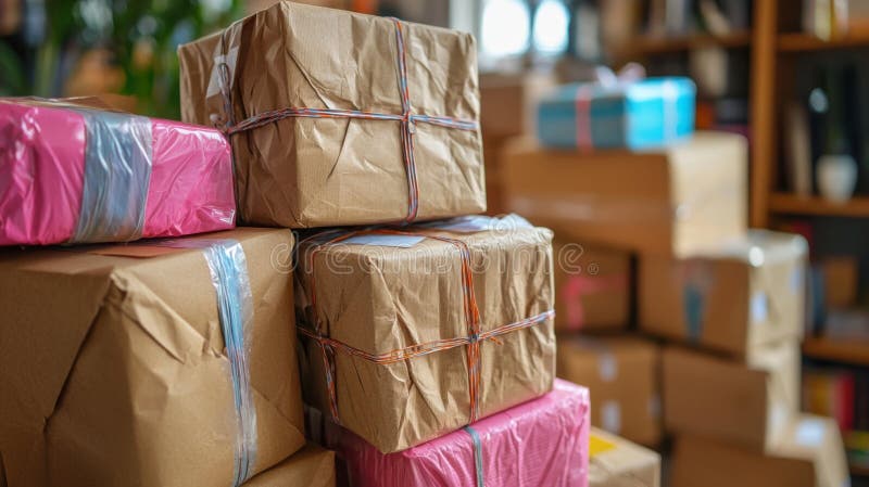 Stacked Cardboard Packages in Modern Logistics Warehouse Environment ...