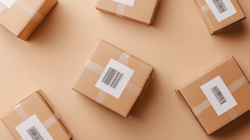 Stacked Cardboard Shipping Boxes with on a Neutral Background Stock ...