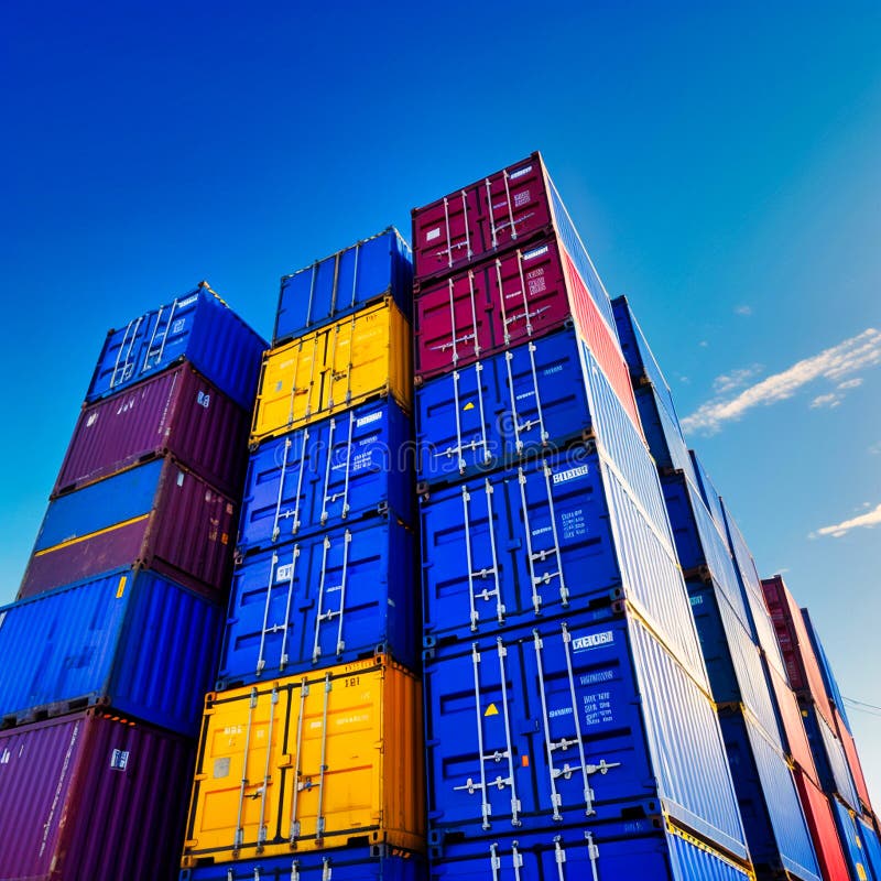 Stacked Cargo Containers Top Down Aerial View. Containers at Logistics ...