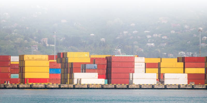 Stacked Cargo Containers at Logistics Hub Symbolizing Export Operations ...
