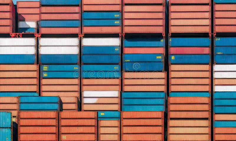 Stacked Cargo Containers in Port. Industrial Container Yard for ...