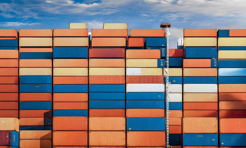 Stacked Cargo Containers in Port. Industrial Container Yard for ...