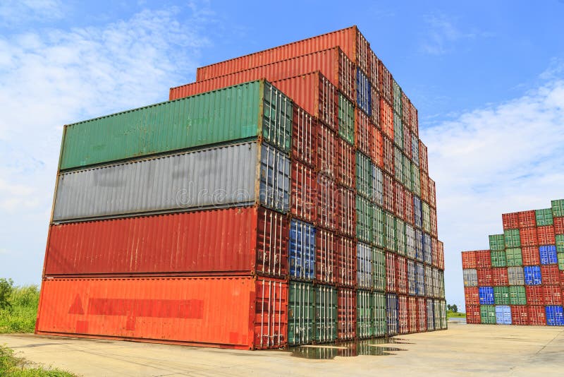 Stacked Cargo Containers in Storage Area of Freight Sea Port Terminal ...