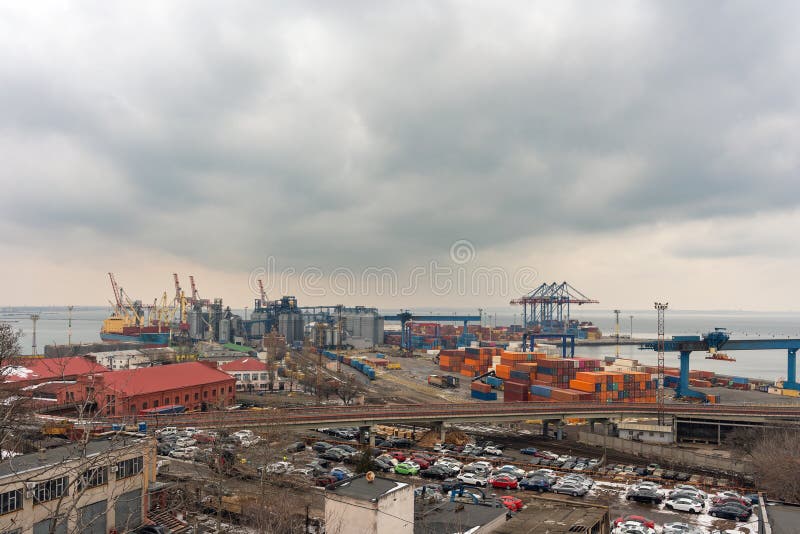 Stacked Cargo Containers in Storage Area of Freight Sea Port Stock ...