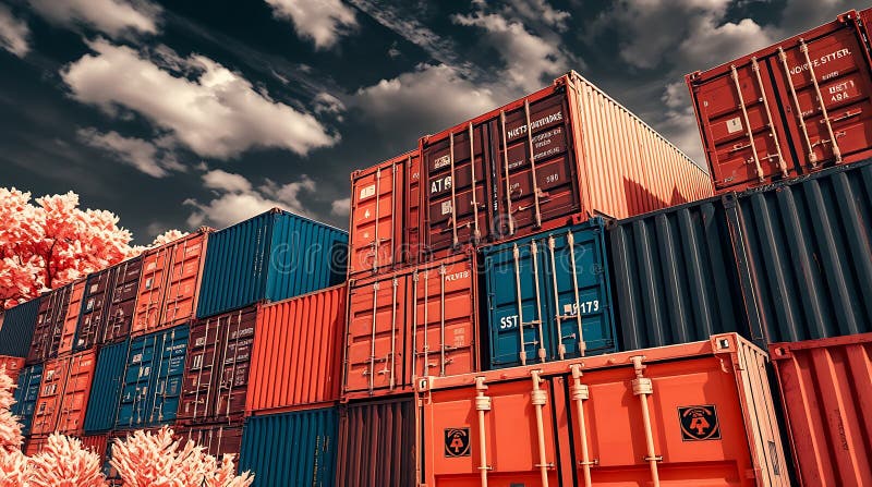 Stacked Cargo Containers, stock photo. Image of intermodal - 349476942