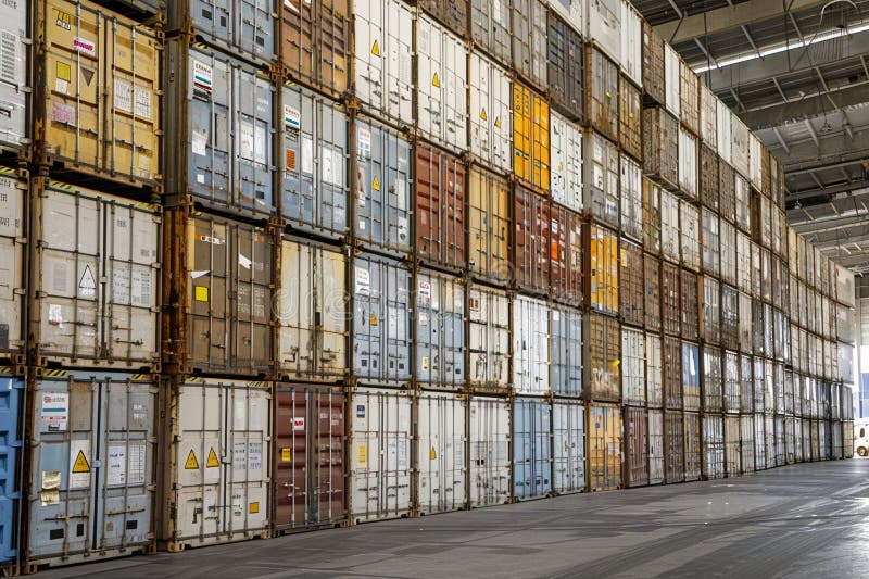 Stacked Cargo Containers in a Warehouse Stock Illustration ...