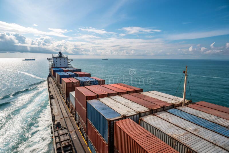 Stacked Cargo Shipping Containers on the Deck of a Freight Vessel ...