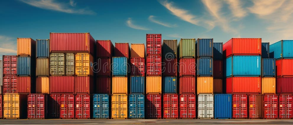 Stacked Cargo Shipping Containers Global Trade Logistics. Global Cargo ...