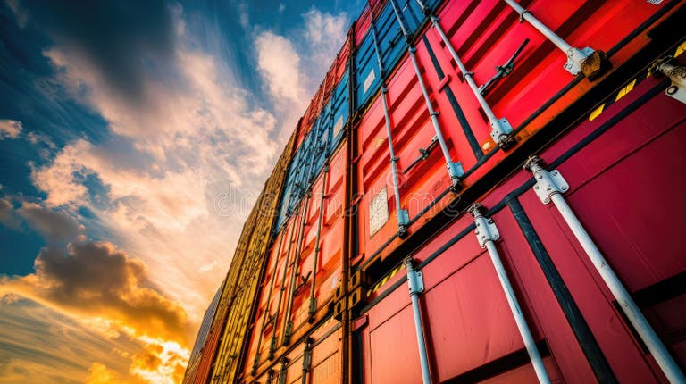 Stacked Cargo Standard Containers for Temporary Storage, Loading ...