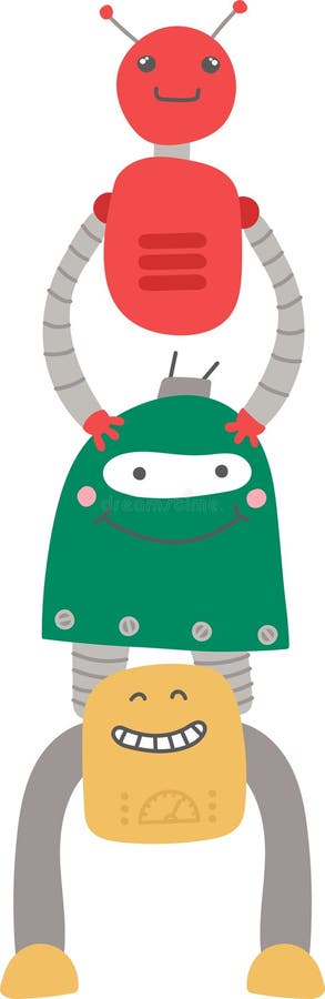 Stacked Cartoon Robots stock vector. Illustration of children - 373960341