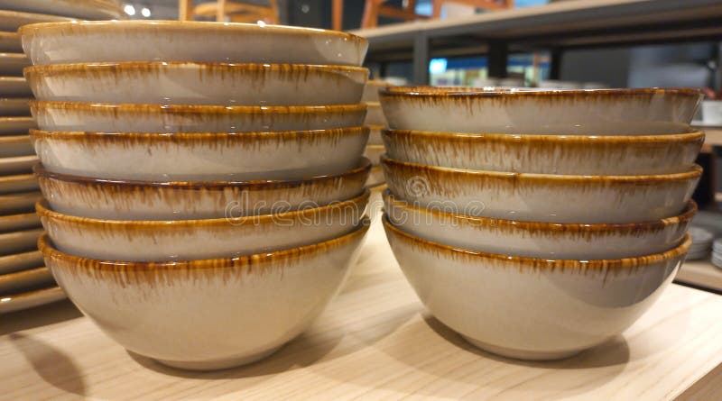 Stacked Ceramic Bowls with Glazed Rim Stock Photo - Image of neutral ...