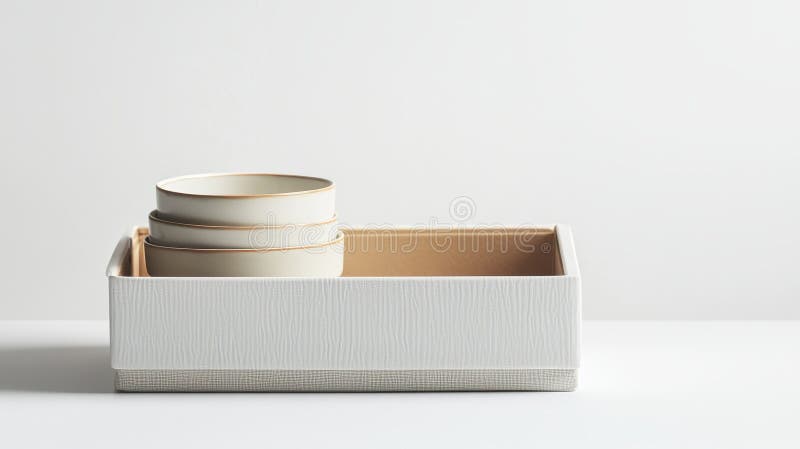 Stacked Ceramic Bowls in White Box with Beige Liner a Stack of Three ...