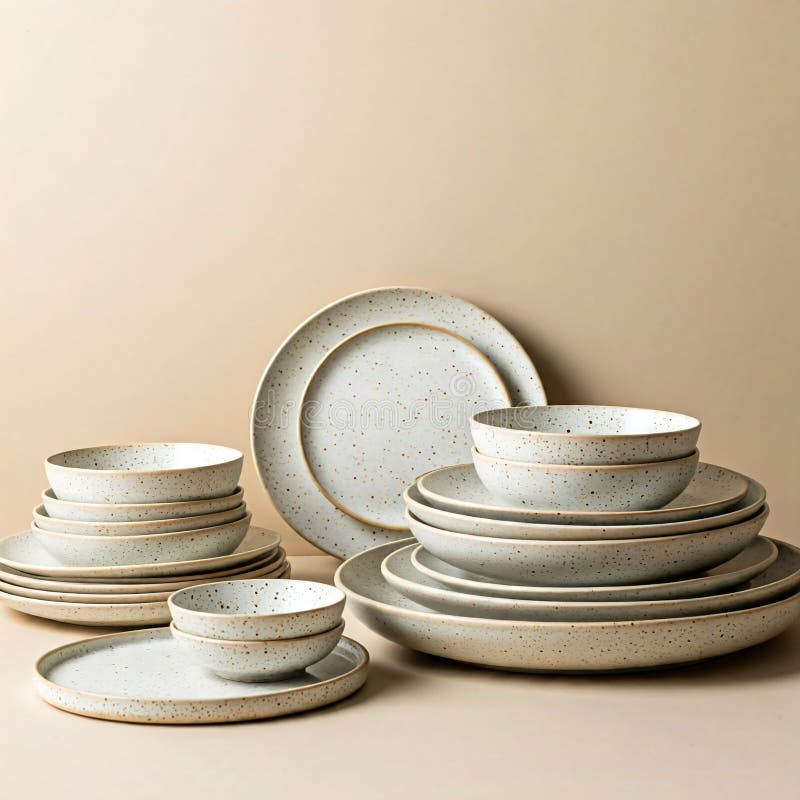 Stacked Ceramic Dishes on a Neutral Background Showcase Minimalist ...