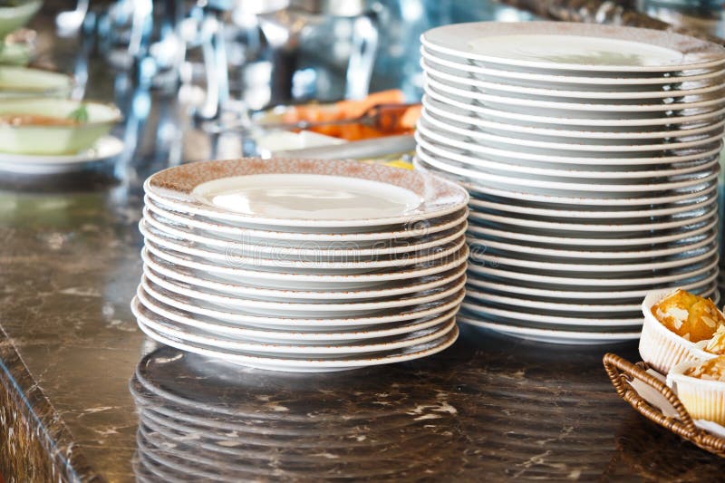 Stacked Ceramic Plates Ready Service Dining Area Stock Photos - Free ...