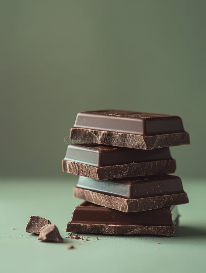 Stacked Chocolate Bars on a Green Background. Stock Photo - Image of ...